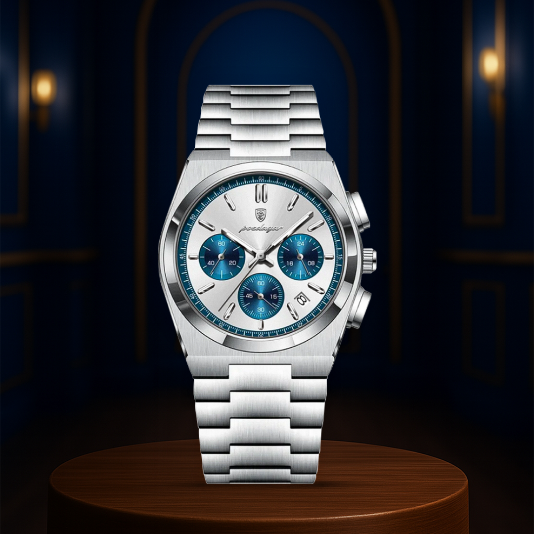 Logan | Sleek Steel Finish Modern Chronograph Build Watch | 40mm ...