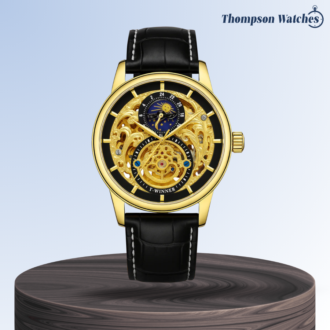 Blake | Mechanical Skeleton Watch with Moon Phase Display | 44mm ...