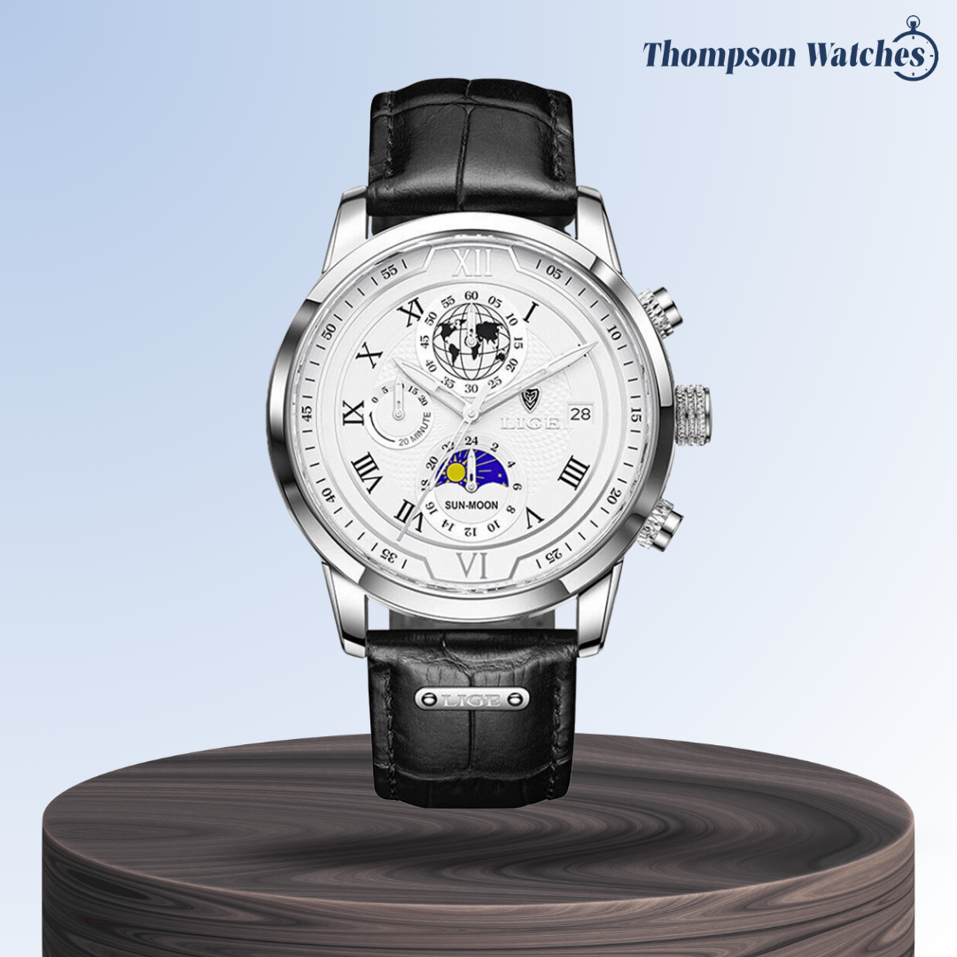 Liam | Celestial World-Time Leather Watch – Thompson Watches